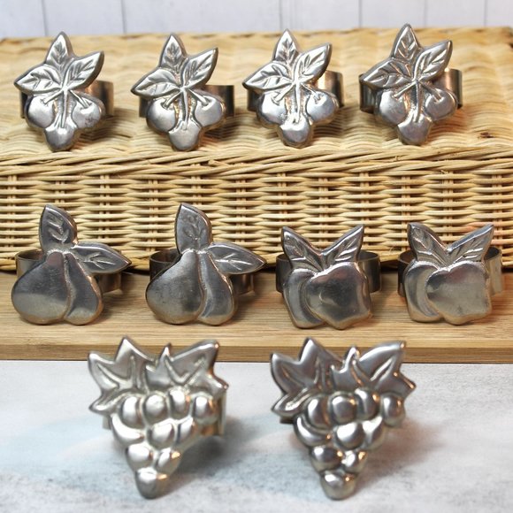 Dining | Vintage Pewter Fruit Napkin Rings Grapes Cherries Apples Pears ...